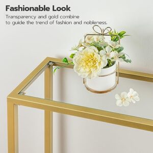 HOOBRO 29.5" Narrow Console Table, Tempered Glass Sofa Table, Small Side Table, Modern Entryway Table, for Entrance, Living Room, Foyer, Hallway Bedroom, Gold GD71XG01