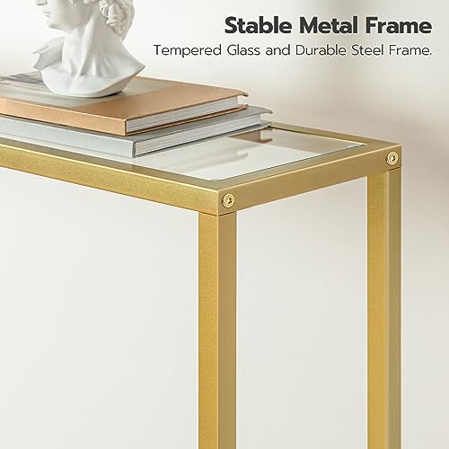 HOOBRO 29.5" Narrow Console Table, Tempered Glass Sofa Table, Small Side Table, Modern Entryway Table, for Entrance, Living Room, Foyer, Hallway Bedroom, Gold GD71XG01