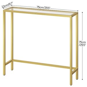 HOOBRO 29.5" Narrow Console Table, Tempered Glass Sofa Table, Small Side Table, Modern Entryway Table, for Entrance, Living Room, Foyer, Hallway Bedroom, Gold GD71XG01