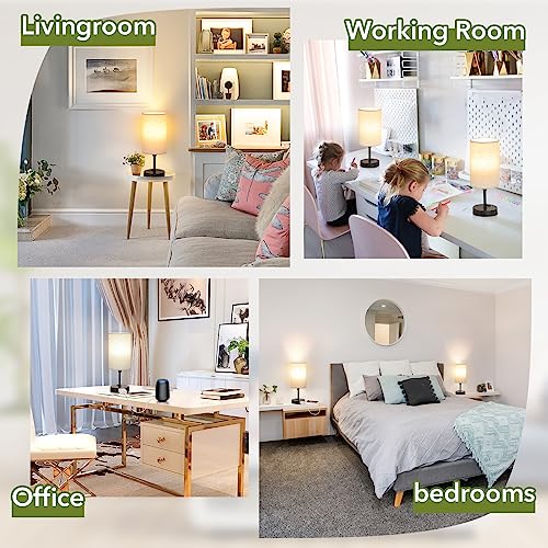 GGOYING Bedside Table Lamp, 3-Color Modes Bedroom Lamps 2700K 3500K 5000K with AC Outlet, Linen Cylindrical Lampshade for Livingroom Nightstand Office Reading Working(2-Pack, Bulb Included)