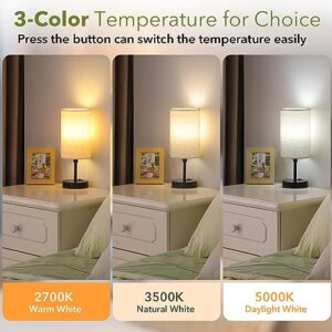 GGOYING Bedside Table Lamp, 3-Color Modes Bedroom Lamps 2700K 3500K 5000K with AC Outlet, Linen Cylindrical Lampshade for Livingroom Nightstand Office Reading Working(2-Pack, Bulb Included)