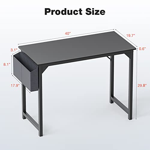 OLIXIS Computer Desk Writing Wood PC Table with Storage and Hooks for Bedroom, Home Office, 40 Inches, Black