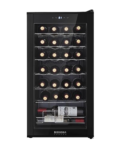 BODEGACOOLER 28 Bottle Compressor Wine Cooler Refrigerator, Mini Fridge with 41-64.4°F Digital Temperature Control Glass Door,Small Freestanding Wine Refrigerator for Red, White and Champagne