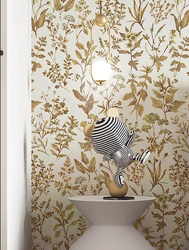 Dimoon 78.7"x17.3" Delicate Smooth White Golden Floral Peel and Stick Wallpaper Flowers Contact Paper Thicken Waterproof Leaf Vintage Self Adhesive Wallpaper Removable Wall Paper Shelf Vinyl Roll