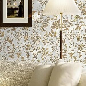 Dimoon 78.7"x17.3" Delicate Smooth White Golden Floral Peel and Stick Wallpaper Flowers Contact Paper Thicken Waterproof Leaf Vintage Self Adhesive Wallpaper Removable Wall Paper Shelf Vinyl Roll