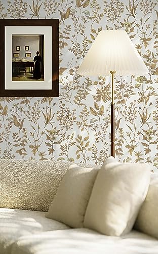 Dimoon 78.7"x17.3" Delicate Smooth White Golden Floral Peel and Stick Wallpaper Flowers Contact Paper Thicken Waterproof Leaf Vintage Self Adhesive Wallpaper Removable Wall Paper Shelf Vinyl Roll