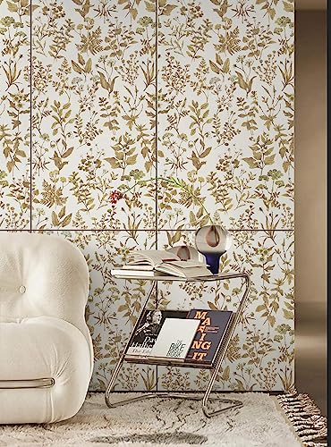 Dimoon 78.7"x17.3" Delicate Smooth White Golden Floral Peel and Stick Wallpaper Flowers Contact Paper Thicken Waterproof Leaf Vintage Self Adhesive Wallpaper Removable Wall Paper Shelf Vinyl Roll