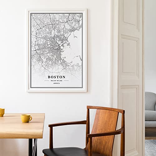 Dear Mapper Boston United States View Abstract Road Modern Map Art Minimalist Painting Black and White Canvas Line Art Print Poster Art Print Poster Home Decor (Set of 3 Unframed) (12x16inch)