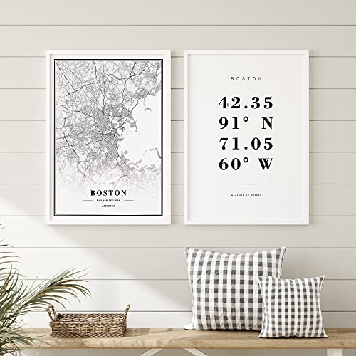 Dear Mapper Boston United States View Abstract Road Modern Map Art Minimalist Painting Black and White Canvas Line Art Print Poster Art Print Poster Home Decor (Set of 3 Unframed) (12x16inch)