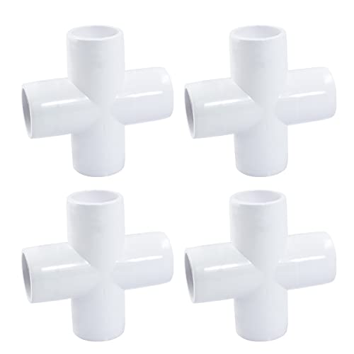 Bivethoi 4 Pack 4 Way Cross PVC Fitting 1", White Fitting Connector Pipe Joint for Greenhouse Shed, Storage Frame