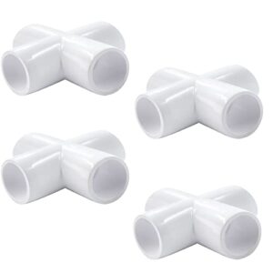 Bivethoi 4 Pack 4 Way Cross PVC Fitting 1", White Fitting Connector Pipe Joint for Greenhouse Shed, Storage Frame