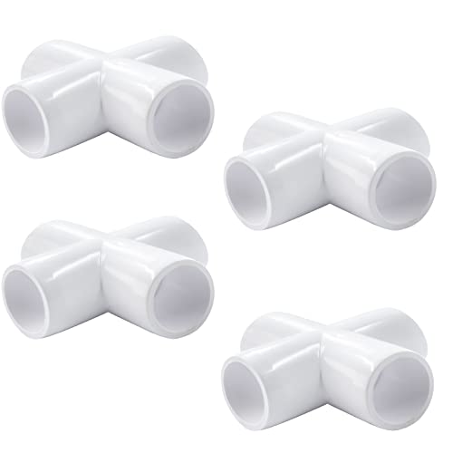 Bivethoi 4 Pack 4 Way Cross PVC Fitting 1", White Fitting Connector Pipe Joint for Greenhouse Shed, Storage Frame