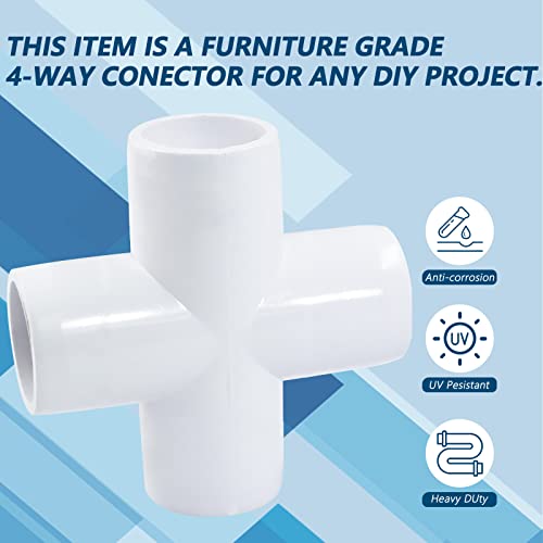 Bivethoi 4 Pack 4 Way Cross PVC Fitting 1", White Fitting Connector Pipe Joint for Greenhouse Shed, Storage Frame