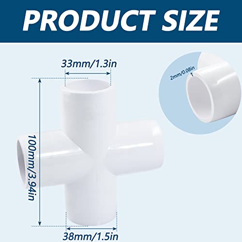 Bivethoi 4 Pack 4 Way Cross PVC Fitting 1", White Fitting Connector Pipe Joint for Greenhouse Shed, Storage Frame