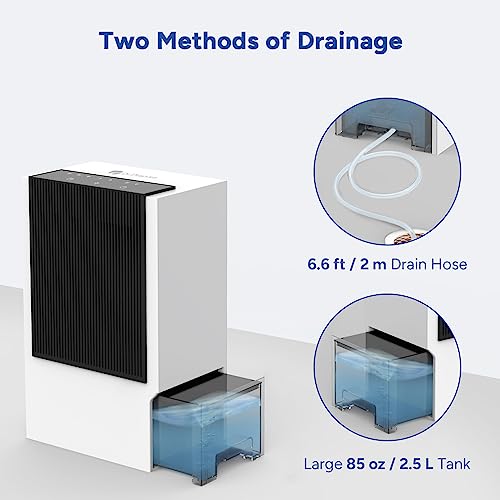 Dr. Prepare Dehumidifier for Bathroom, Removes 99 oz Per Day, Continuous Dehumidification, Ultra Quiet Portable Dehumidifier with Drain Hose, for Room, Basement, Home, RV, Office, Boat