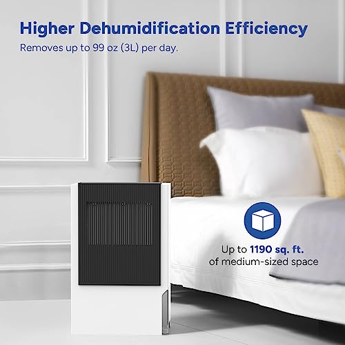 Dr. Prepare Dehumidifier for Bathroom, Removes 99 oz Per Day, Continuous Dehumidification, Ultra Quiet Portable Dehumidifier with Drain Hose, for Room, Basement, Home, RV, Office, Boat