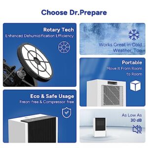 Dr. Prepare Dehumidifier for Bathroom, Removes 99 oz Per Day, Continuous Dehumidification, Ultra Quiet Portable Dehumidifier with Drain Hose, for Room, Basement, Home, RV, Office, Boat