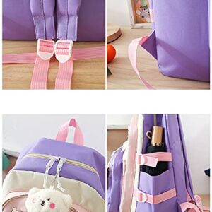 TUDERE Kawaii backpack set of 5 pieces aesthetic backpack for school teenage girls' daily necessities with charm and pins, pencil case, tote bag, small bag.