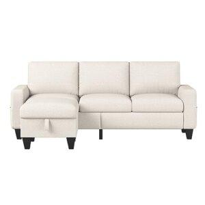 Lonkwa Convertible Sectional Sofa L-Shaped Couch, Beige Couches for Living Room with Reversible Chaise, 3-Seat Modern Linen Sectional Couch for Living Room/Apartment/Office/Small Space