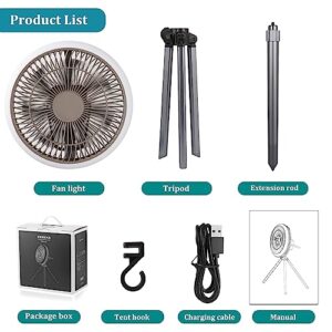 Smart Standing Fan, 9.5" Rechargeable Camping Fan Built in 10000 mAh Battery, Oscillating Fan with Adjustable Height Tripod, Floor Standing Fan with Bluetooth Connect APP Control Speeds, Timer, Lights