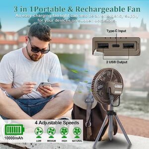 Smart Standing Fan, 9.5" Rechargeable Camping Fan Built in 10000 mAh Battery, Oscillating Fan with Adjustable Height Tripod, Floor Standing Fan with Bluetooth Connect APP Control Speeds, Timer, Lights