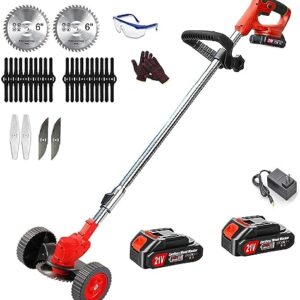 Cordless Weed Wacker Battery Powered Weed Eater Electric 3-in-1 Grass Trimmer Lawn Edger Tool Brush Cutter, Push Lawn Mower, Wheeled No-String Trimmer for Garden Yard