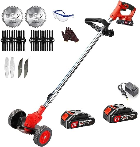 Cordless Weed Wacker Battery Powered Weed Eater Electric 3-in-1 Grass Trimmer Lawn Edger Tool Brush Cutter, Push Lawn Mower, Wheeled No-String Trimmer for Garden Yard