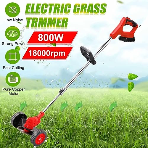 Cordless Weed Wacker Battery Powered Weed Eater Electric 3-in-1 Grass Trimmer Lawn Edger Tool Brush Cutter, Push Lawn Mower, Wheeled No-String Trimmer for Garden Yard