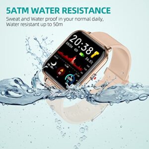 Smart Watch, Fitness Tracker with 24 Sports Modes, 5ATM Swimming Waterproof, Smartwatches Sleep Monitor Step Calorie Counter, 1.7" Touchscreen for Android IOS iPhone Compatiable Men Women, Gold