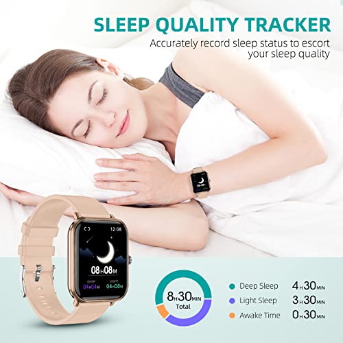 Smart Watch, Fitness Tracker with 24 Sports Modes, 5ATM Swimming Waterproof, Smartwatches Sleep Monitor Step Calorie Counter, 1.7" Touchscreen for Android IOS iPhone Compatiable Men Women, Gold