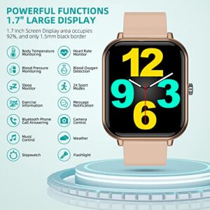 Smart Watch, Fitness Tracker with 24 Sports Modes, 5ATM Swimming Waterproof, Smartwatches Sleep Monitor Step Calorie Counter, 1.7" Touchscreen for Android IOS iPhone Compatiable Men Women, Gold