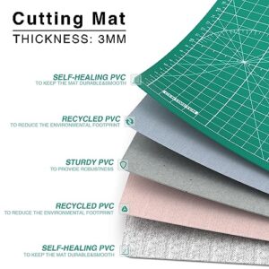 DIYSELF Self Healing Sewing Mat, 18" x 12" Rotary Cutting Mat for Craft, 5-Ply Double Sided Table Protector Cutting Mat for Sewing Fabric Quilting scrapbooking, A3, Green