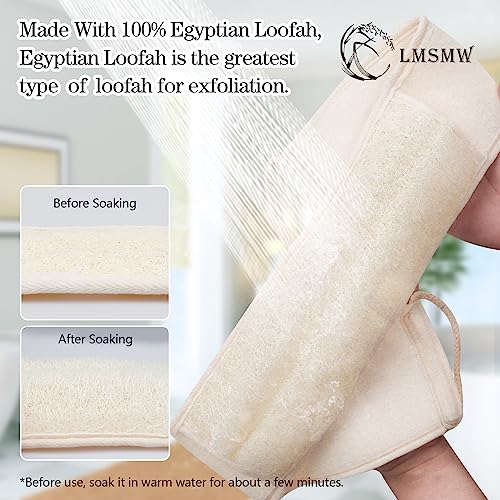 Natural Exfoliating Loofah Back Scrubber for Shower Bath - Long Handle Dual-Sided Luffa Back Washer Back Exfoliator Body Loofa Sponge Scrubbers for Deep Cleaning Skin Exfoliation with Shower Strap