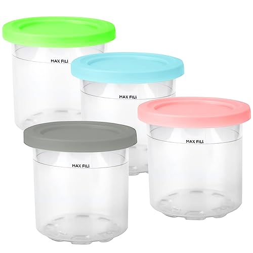 BinTiao 4 Pack Ice Cream Pints Containers Replacement for Ninja Creami Pints, 16oz Cups Compatible with NC301 NC300 NC299AMZ Series Ice Cream Maker, BPA-Free & Dishwasher Safe, Pink/Mint/Grey/Blue