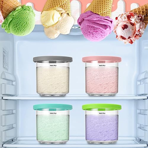 BinTiao 4 Pack Ice Cream Pints Containers Replacement for Ninja Creami Pints, 16oz Cups Compatible with NC301 NC300 NC299AMZ Series Ice Cream Maker, BPA-Free & Dishwasher Safe, Pink/Mint/Grey/Blue