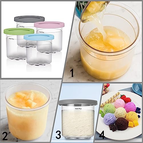 BinTiao 4 Pack Ice Cream Pints Containers Replacement for Ninja Creami Pints, 16oz Cups Compatible with NC301 NC300 NC299AMZ Series Ice Cream Maker, BPA-Free & Dishwasher Safe, Pink/Mint/Grey/Blue