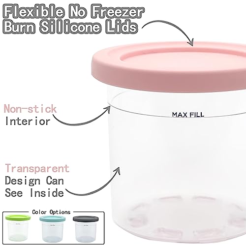 BinTiao 4 Pack Ice Cream Pints Containers Replacement for Ninja Creami Pints, 16oz Cups Compatible with NC301 NC300 NC299AMZ Series Ice Cream Maker, BPA-Free & Dishwasher Safe, Pink/Mint/Grey/Blue