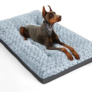 POCBLUE Deluxe Washable Dog Bed for Large Dogs Dog Crate Mat 36 Inch Comfy Fluffy Kennel Pad Anti-Slip for Dogs Up to 70 lbs, 36" x 23", Grey