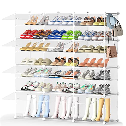 HOMIDEC Clear Shoe Organizer, 3 By 8 Tier Shoe Rack Shoe Storage Cabinet Stackable Shoe Storage For Closet Hallway Living Room Bedroom (Transparent)