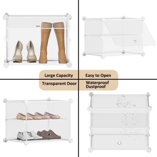 HOMIDEC Clear Shoe Organizer, 3 By 8 Tier Shoe Rack Shoe Storage Cabinet Stackable Shoe Storage For Closet Hallway Living Room Bedroom (Transparent)