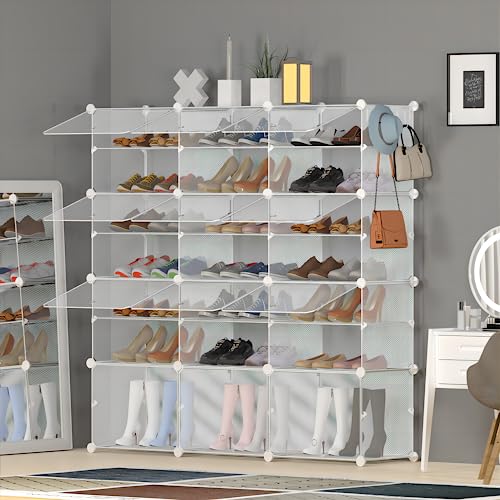 HOMIDEC Clear Shoe Organizer, 3 By 8 Tier Shoe Rack Shoe Storage Cabinet Stackable Shoe Storage For Closet Hallway Living Room Bedroom (Transparent)