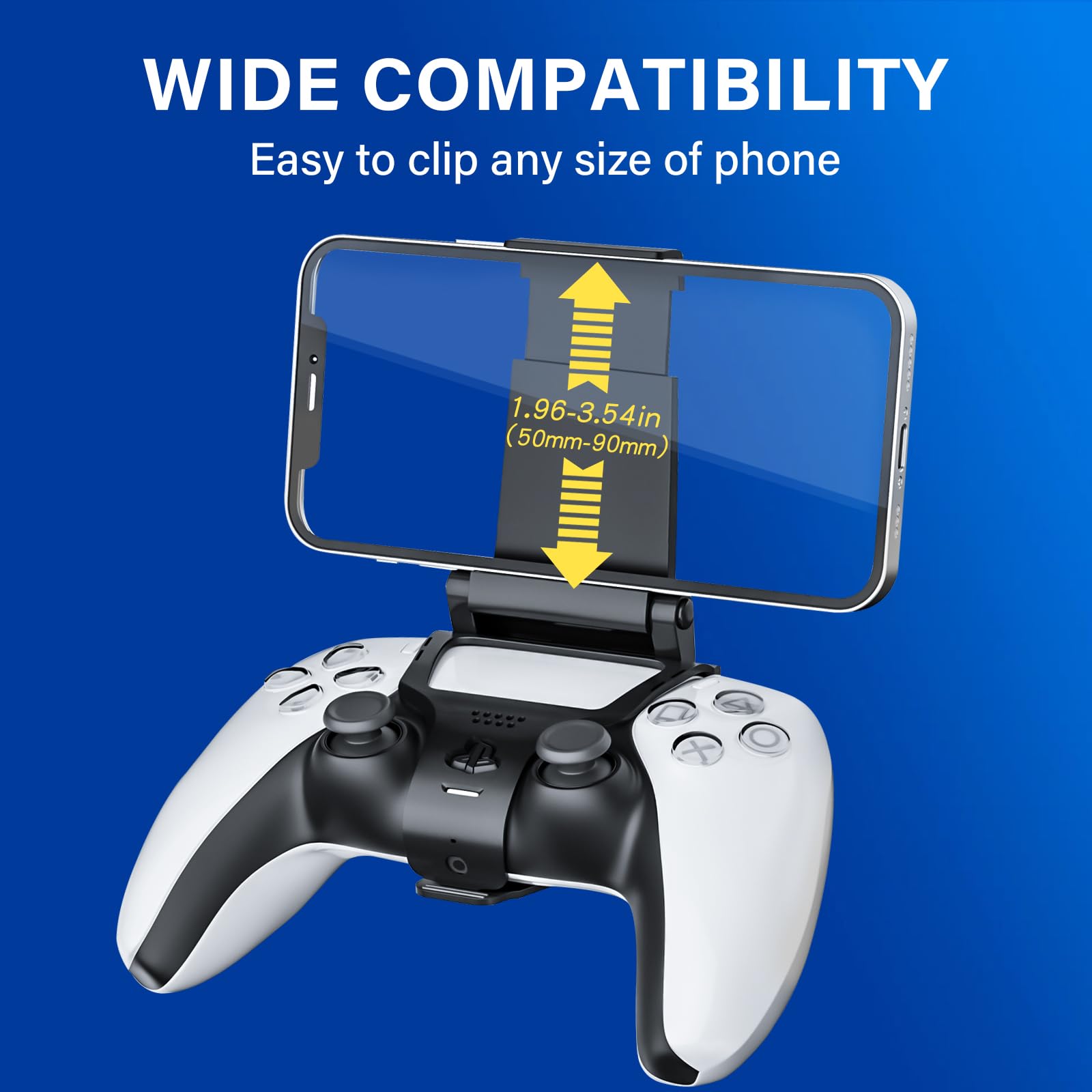 Gepicest PS5 Controller Phone Mount Holder for iPhone Android, 2 PACK PS5 Remote Play Backbone Clip Compatible with Playstation 5 Dualsense Gaming Controller with Adjustatble Switch Black