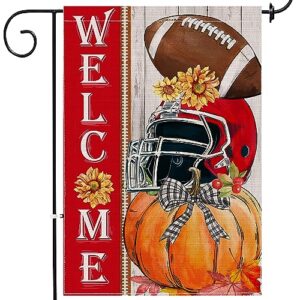 fall garden flag, welcome fall football yard flag 12x18 double-sided autumn, fall football pumpkins welcome garden flags burlap signs home decorations outdoor farmhouse