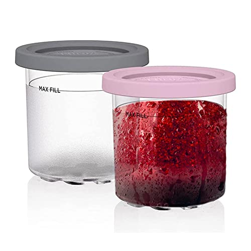 PROKTH 2pcs Ice Cream Tubs Compatible for NC301, NC300, NC299AMZ, CN305A, CN301CO Series Creami Ice Cream Makers, Ninja Creami Tubs, Creami Pint Containers, Reusable and Dishwasher Safe