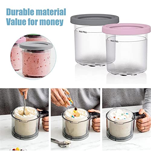 PROKTH 2pcs Ice Cream Tubs Compatible for NC301, NC300, NC299AMZ, CN305A, CN301CO Series Creami Ice Cream Makers, Ninja Creami Tubs, Creami Pint Containers, Reusable and Dishwasher Safe