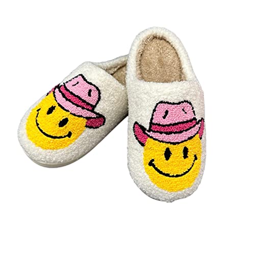 PATRICK Cowgirl Hat Slippers For Women Men Cute smileFace Slippers Cozy plush soft memory foam house shoes for women 9-10 Women/8-8.5 Men