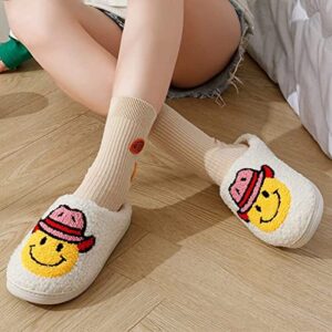 PATRICK Cowgirl Hat Slippers For Women Men Cute smileFace Slippers Cozy plush soft memory foam house shoes for women 9-10 Women/8-8.5 Men