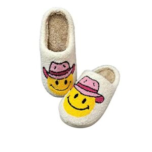 PATRICK Cowgirl Hat Slippers For Women Men Cute smileFace Slippers Cozy plush soft memory foam house shoes for women 9-10 Women/8-8.5 Men