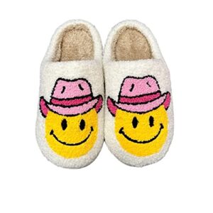 PATRICK Cowgirl Hat Slippers For Women Men Cute smileFace Slippers Cozy plush soft memory foam house shoes for women 9-10 Women/8-8.5 Men