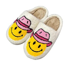 PATRICK Cowgirl Hat Slippers For Women Men Cute smileFace Slippers Cozy plush soft memory foam house shoes for women 9-10 Women/8-8.5 Men